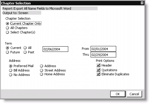 Chapter Selection window
