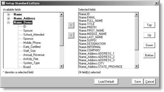Setup Standard Letters window