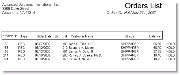 Orders on Hold report