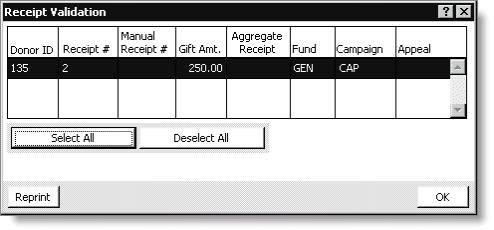 Receipt Validation window