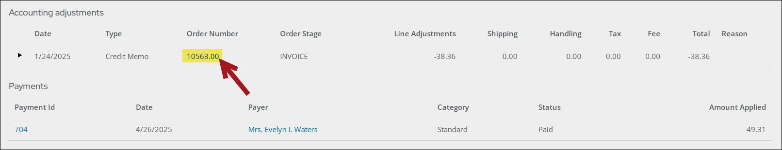 Adjusting and reversing order invoices