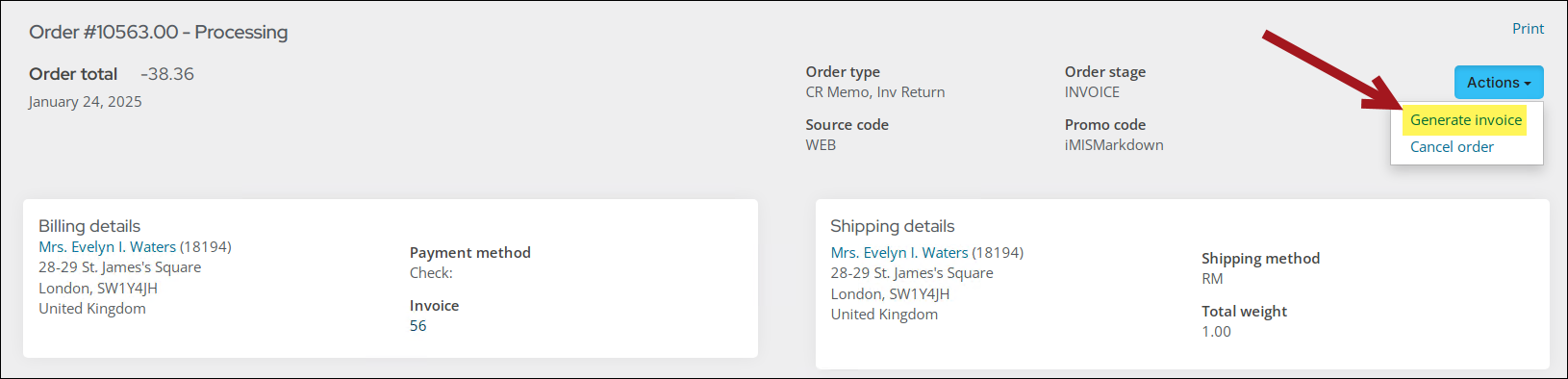 Adjusting and reversing order invoices