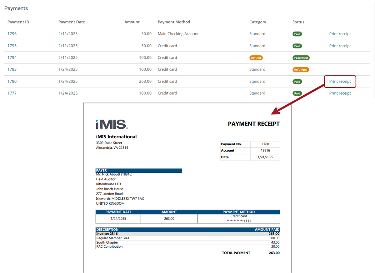 Creating and using a custom payment receipt