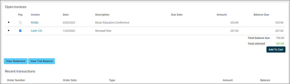 Paying open invoices