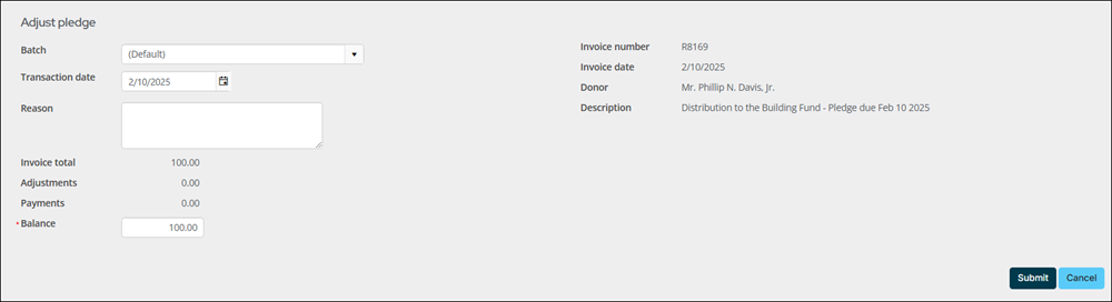 Adjusting and reversing fundraising invoices