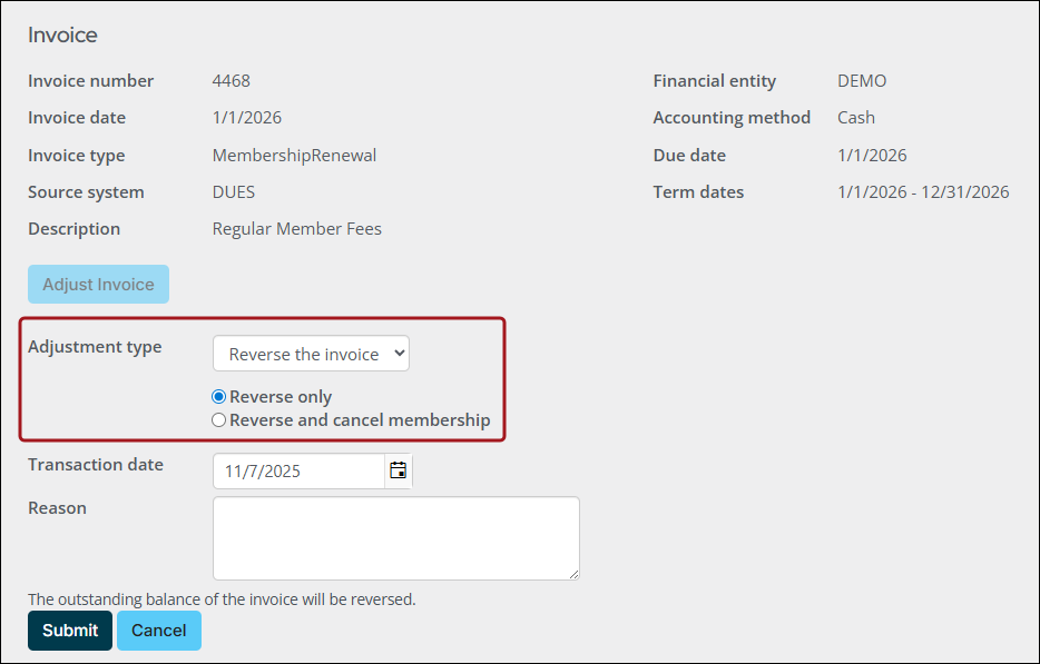 Understanding the membership invoice reversal options
