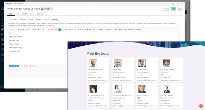 Creating templates to display query data