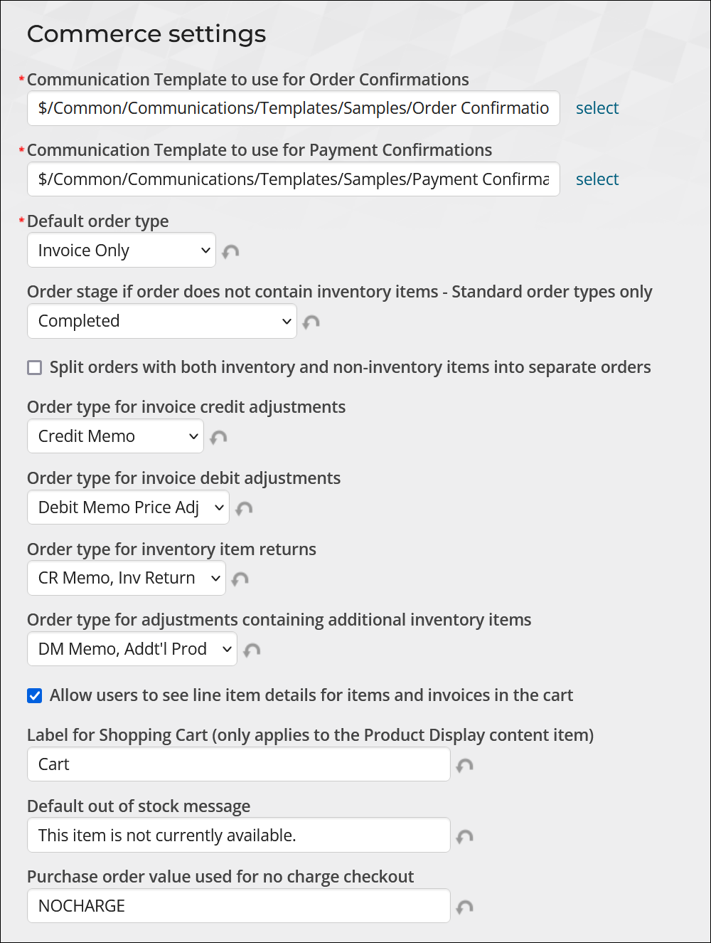 Commerce Settings: General